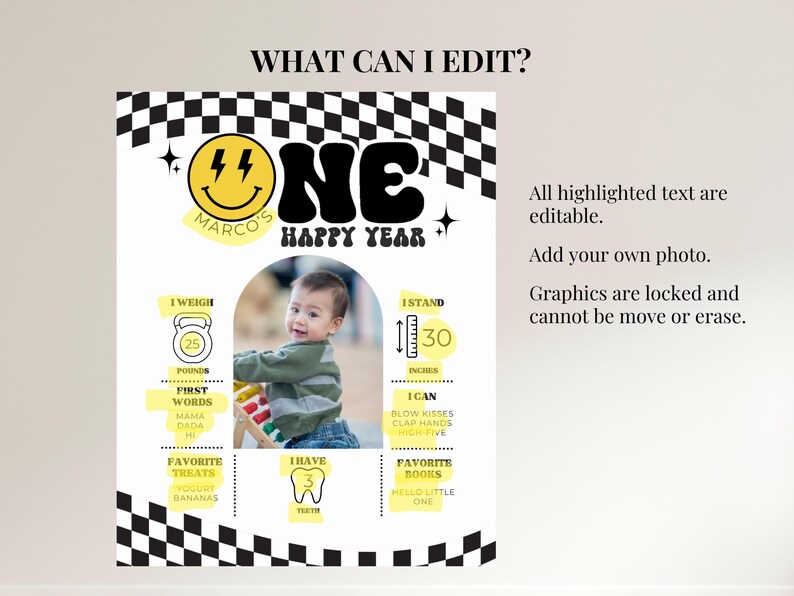 One Happy Dude 1st Birthday Milestone Poster Editable Template ...