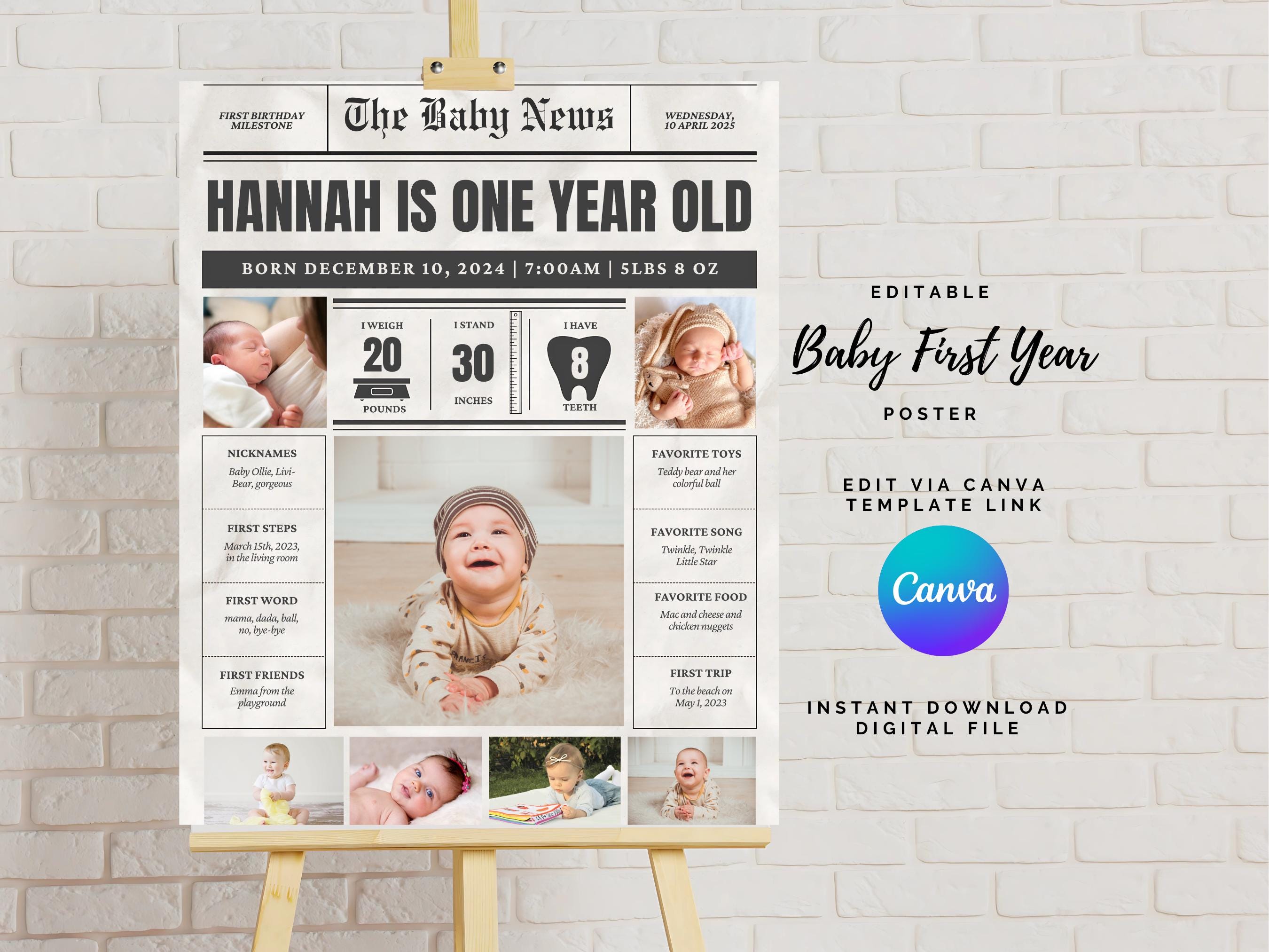 Baby Milestone Birthday Sign Template Baby Milestone Board Baby Stats ...