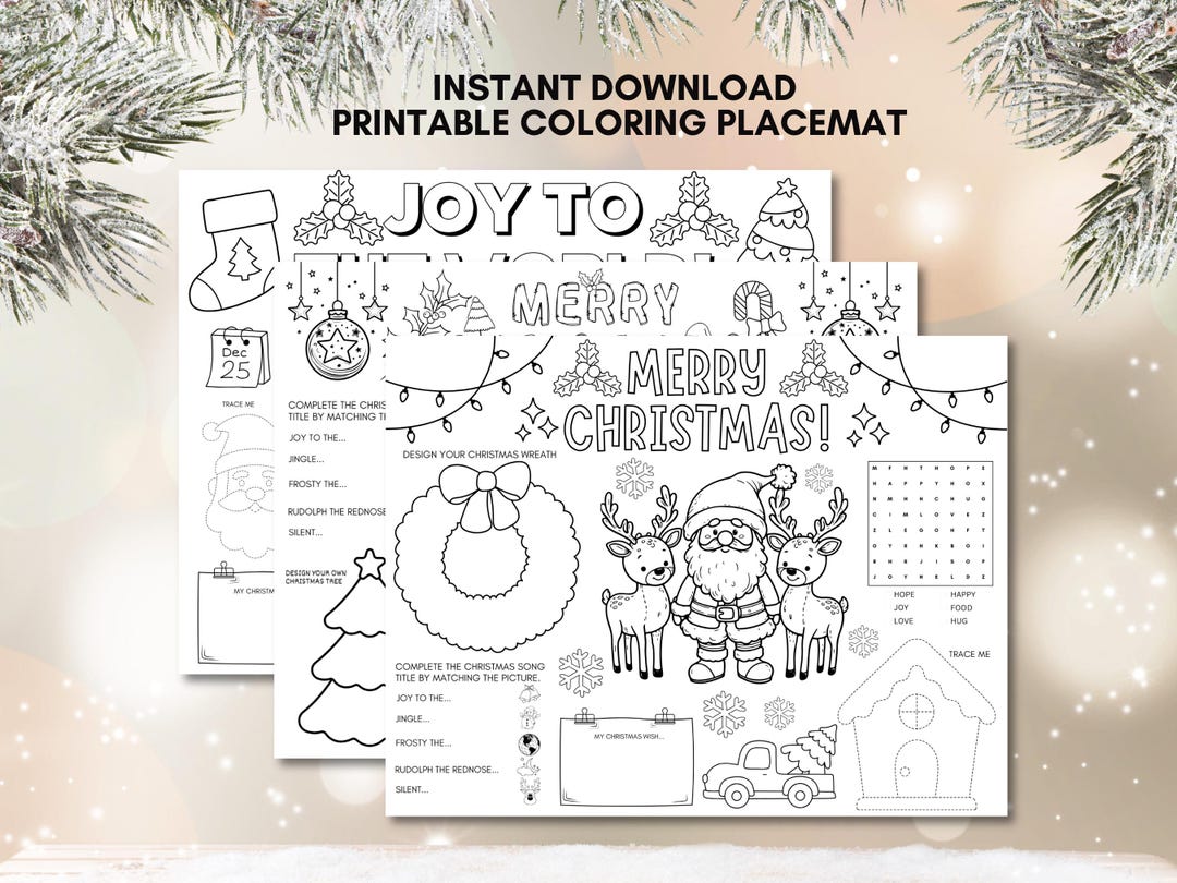 Printable Christmas Colorable Placemat Christmas Party Kids Coloring ...