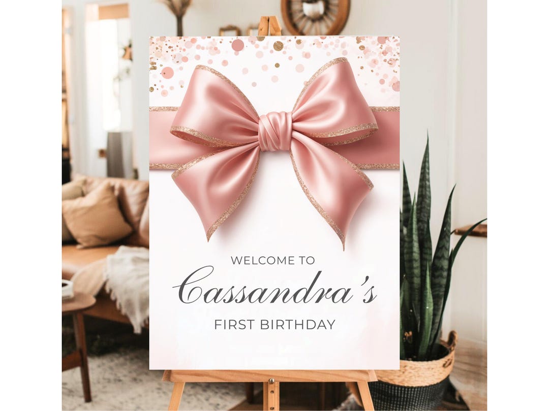 Coquette Welcome Sign Editable Pink Bow Birthday Poster Pastel Bow ...