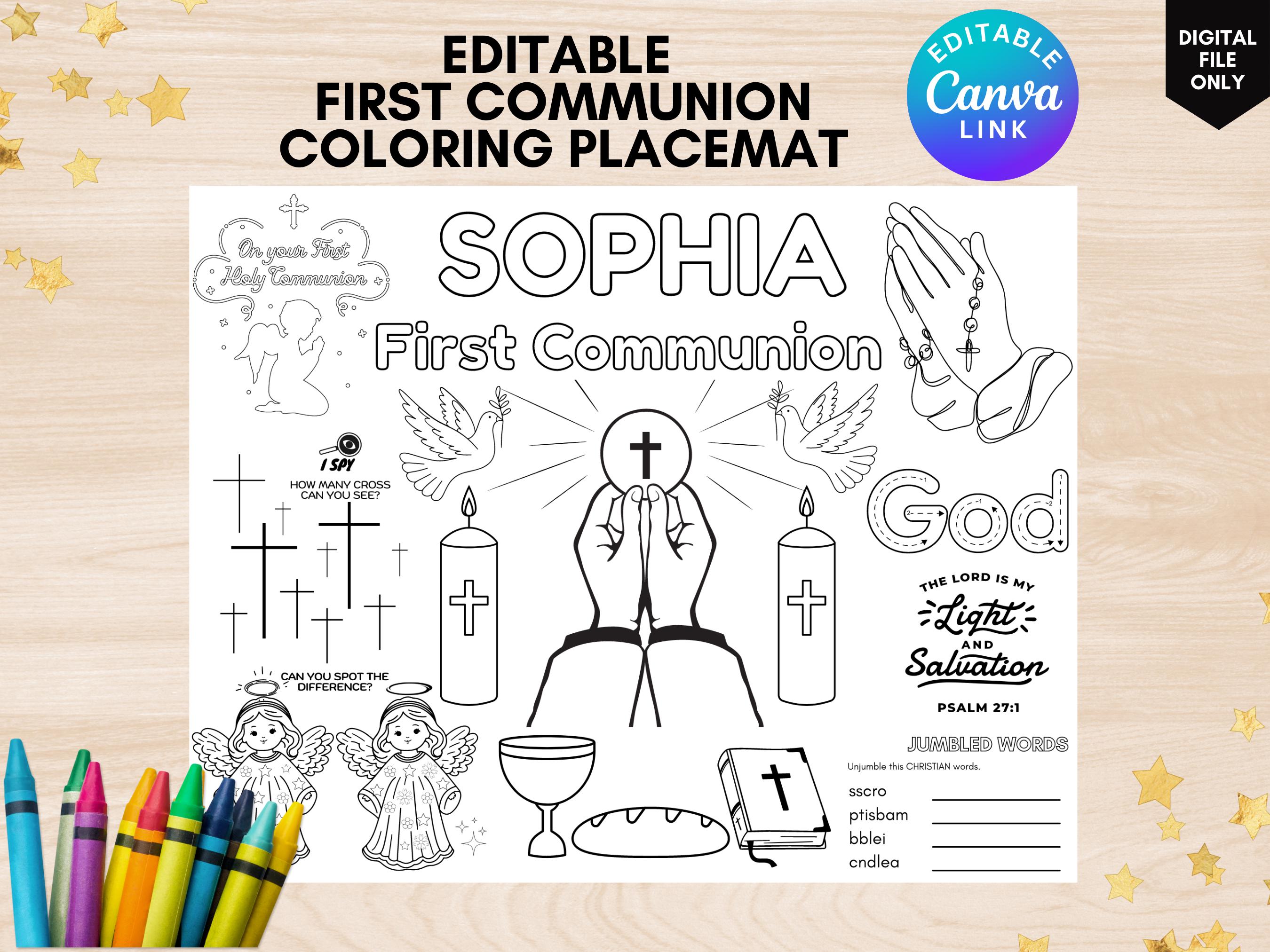 Editable First Communion Activity Coloring Page Personalized Printable ...