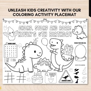 Editable Dino Birthday Coloring Placemat Printable Dinosaur Coloring ...