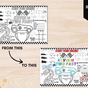 Custom Two Fast Birthday Coloring Page Printable Race Car Coloring ...