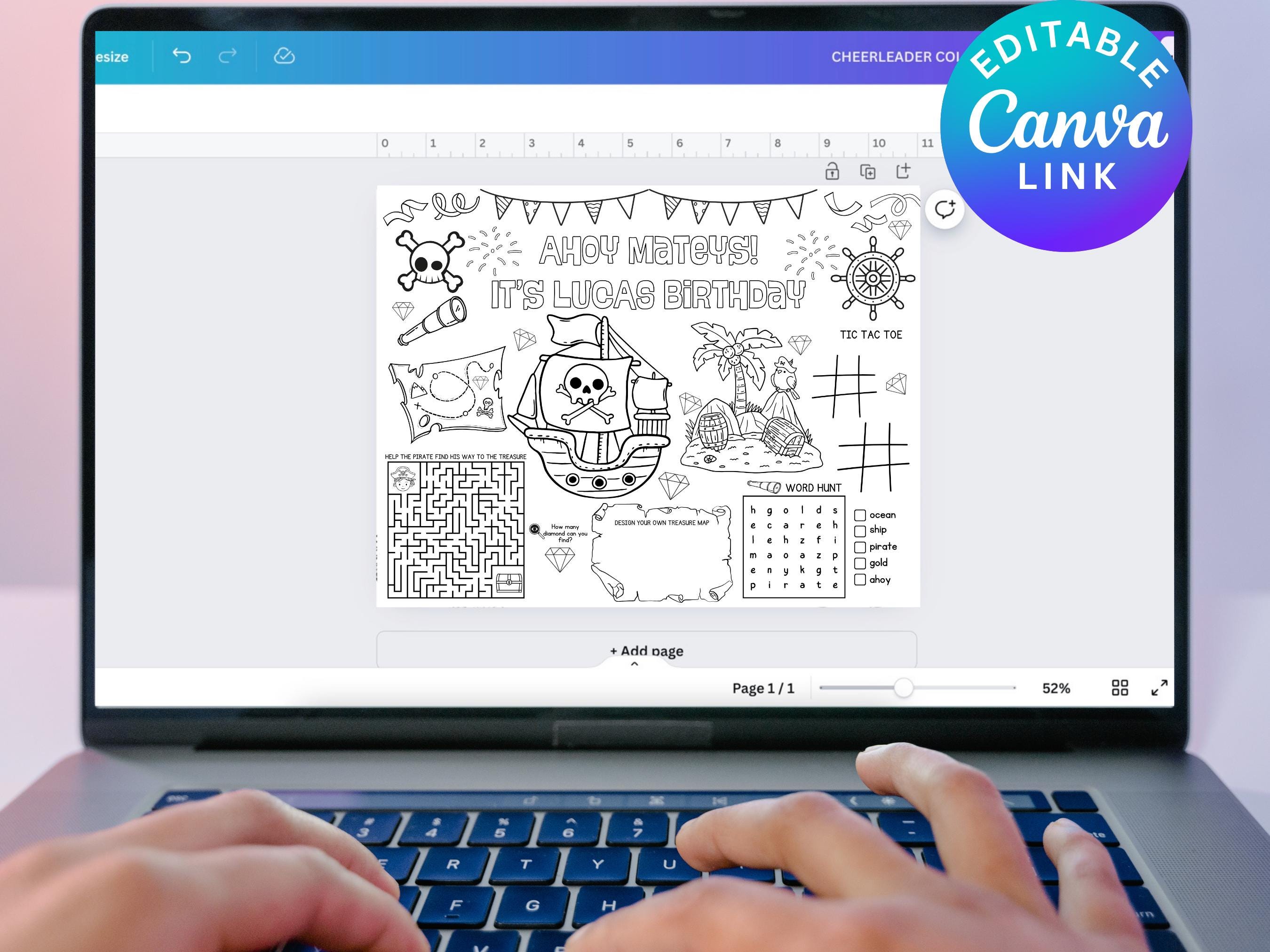 Editable Pirate Birthday Coloring Placemat Printable Pirate Party ...