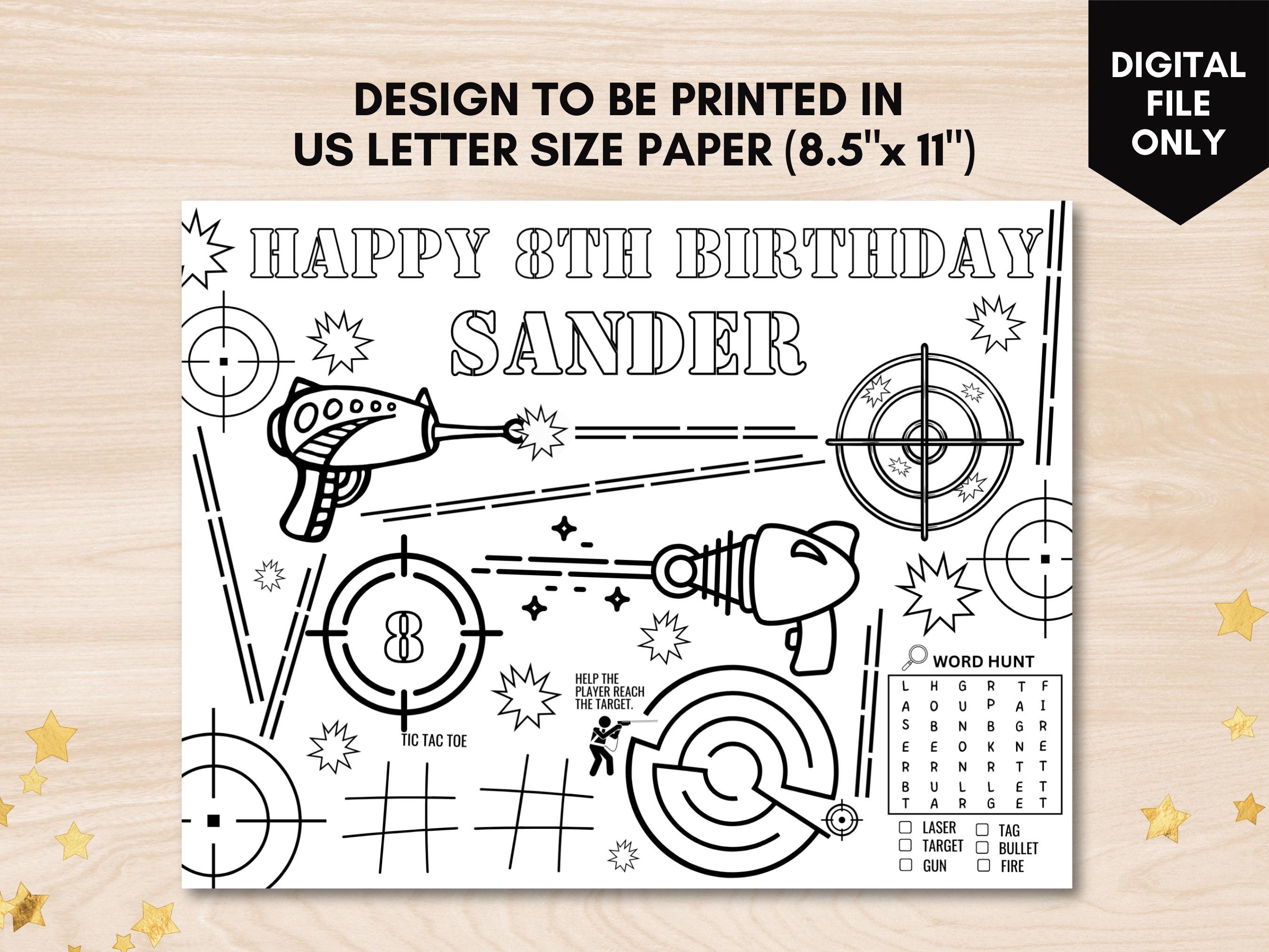 Editable Laser Tag Birthday Colorable Placemat Laser Party Coloring ...