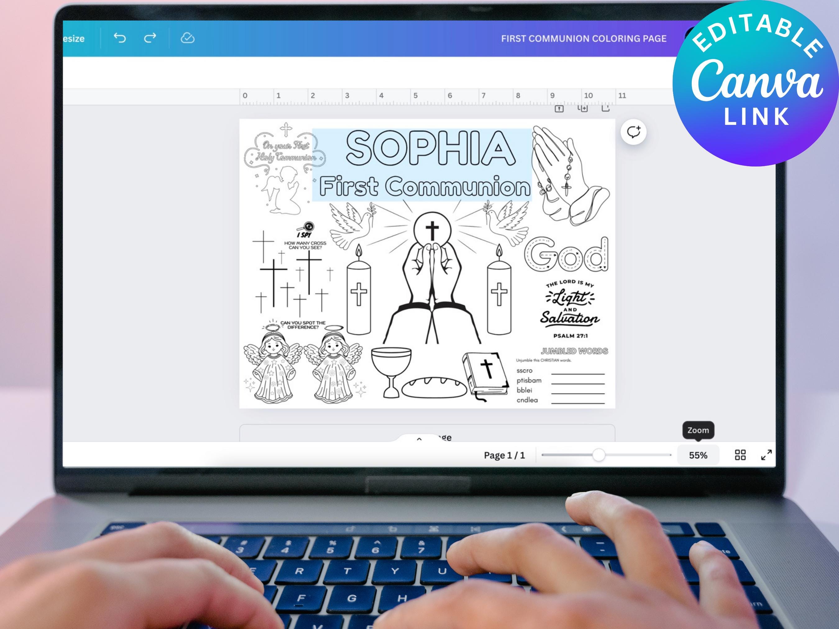 Editable First Communion Activity Coloring Page Personalized Printable ...