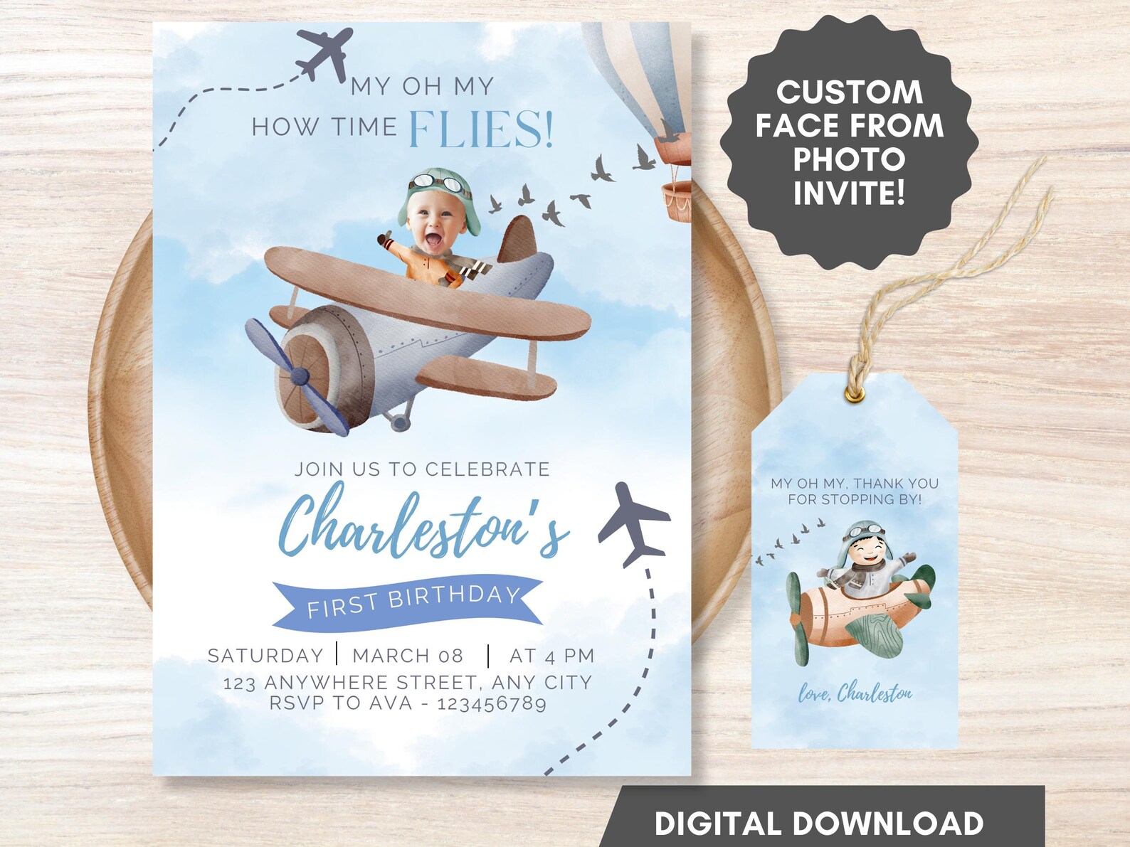 Airplane Birthday Invitation First Flight Party Invite Airplane Party ...