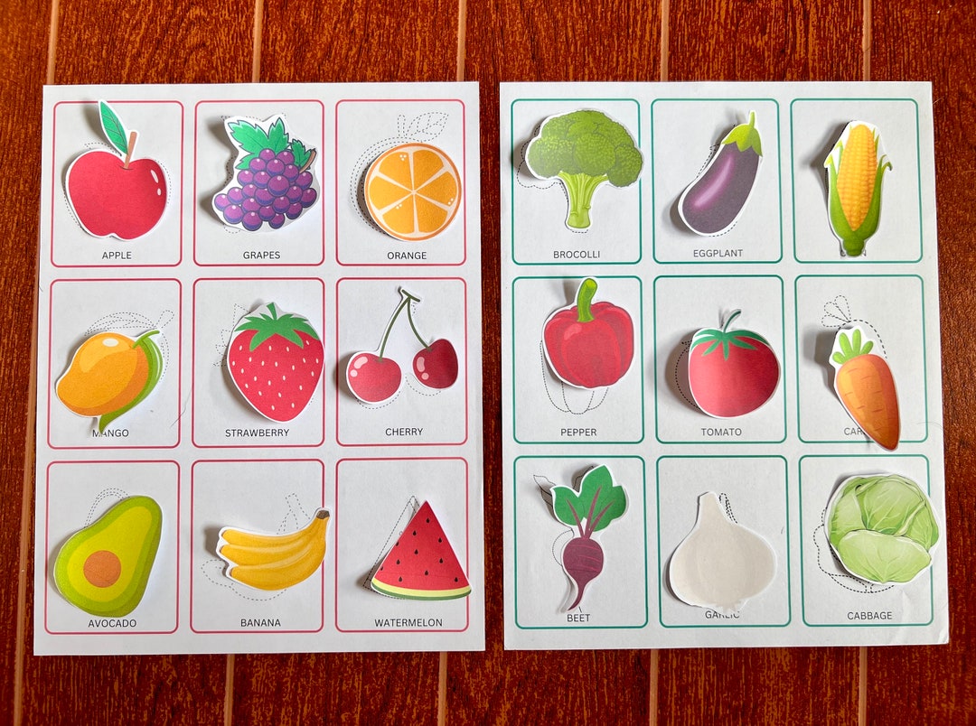 Fruit and Vegetables Sorting Cards, Matching Cards, Preschool Flashcard ...