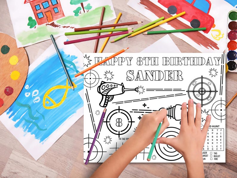 Editable Laser Tag Birthday Colorable Placemat Laser Party Coloring ...