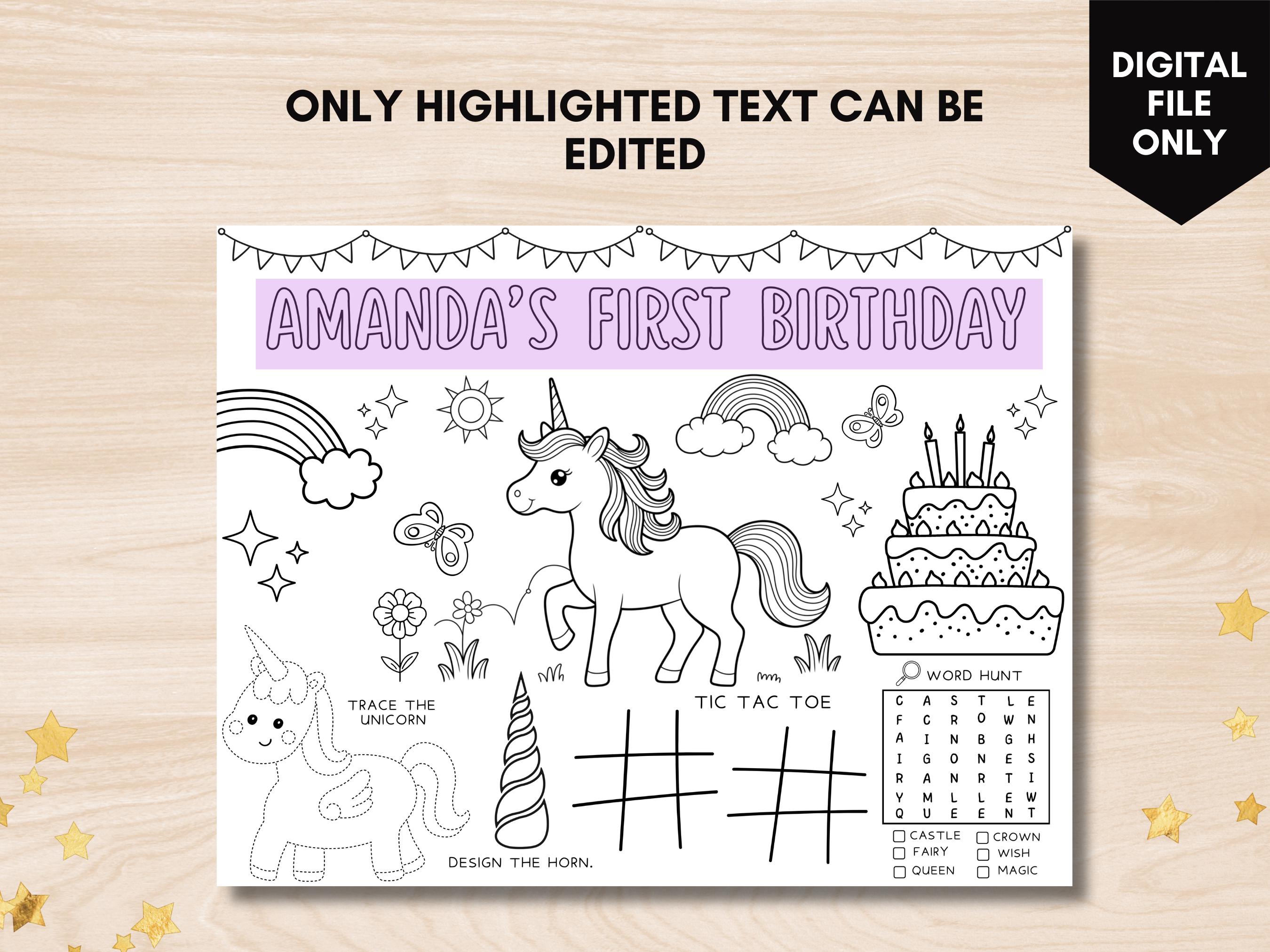Unicorn Birthday Coloring Page Printable Unicorn Party Activity ...