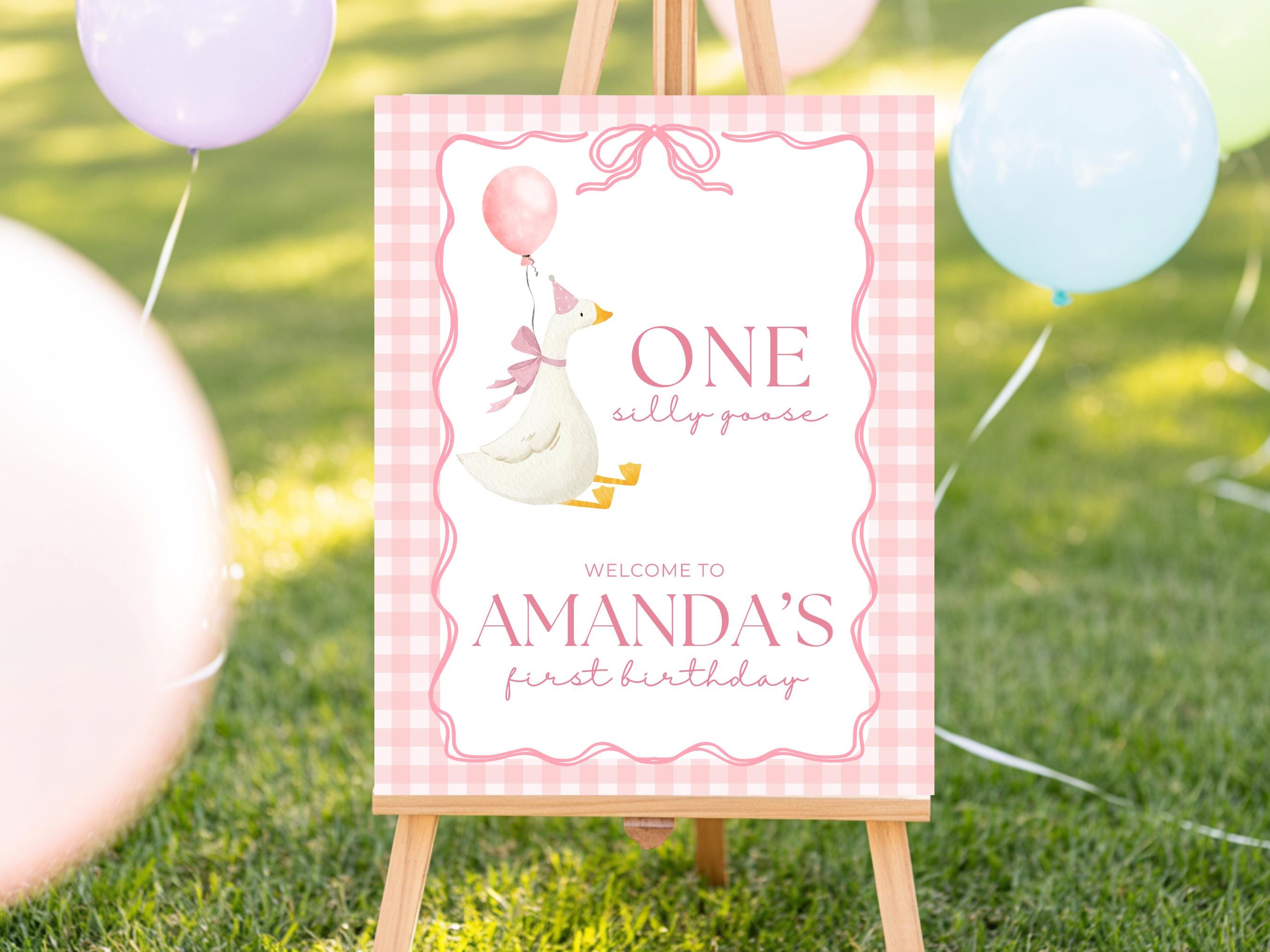 Silly Goose 1st Birthday Welcome Sign: Pastel Party Decor (editable ...