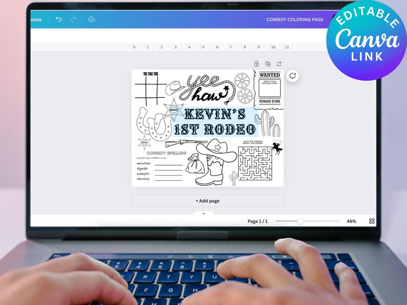 Custom Rodeo Birthday Coloring Page Personalized Editable Cowboy ...