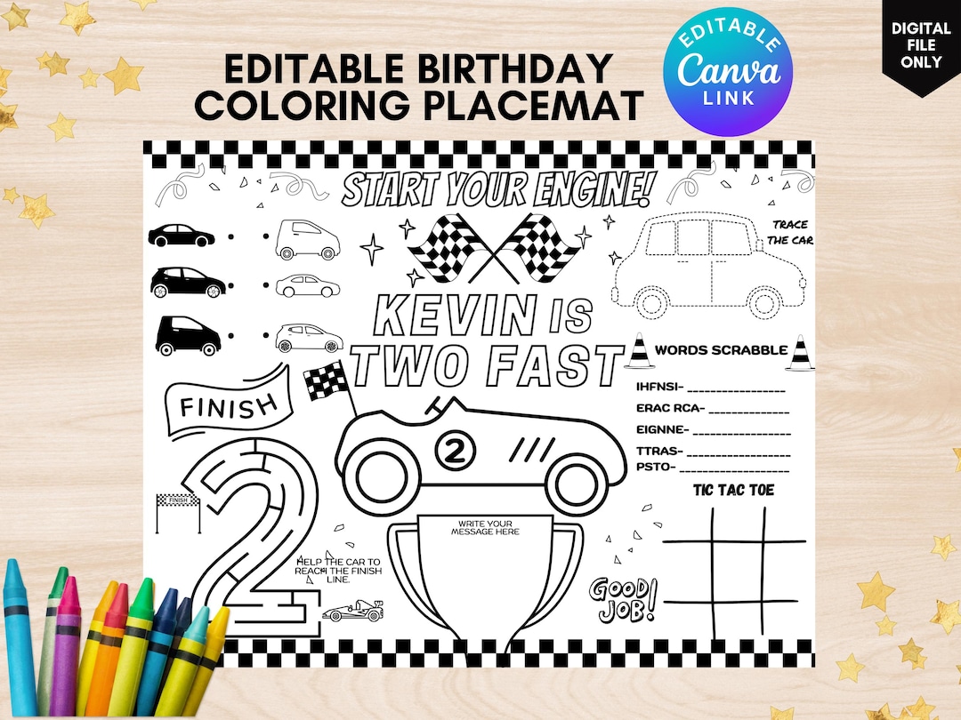 Custom Two Fast Birthday Coloring Page Printable Race Car Coloring ...
