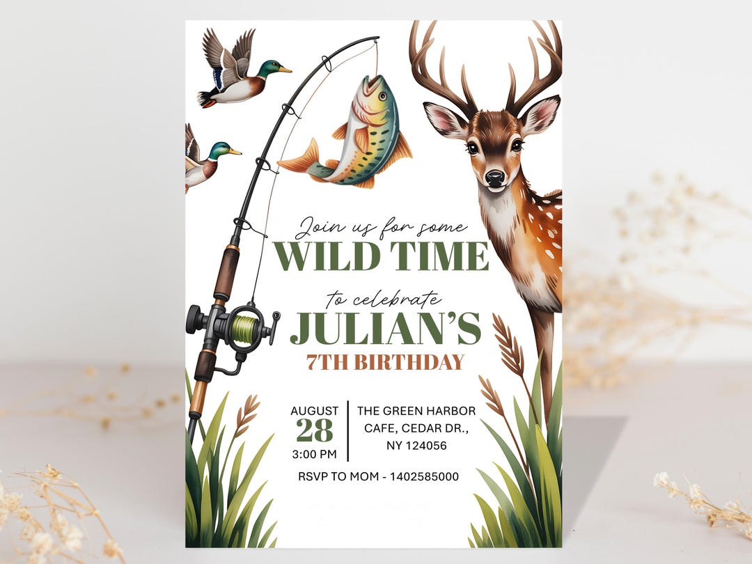 Fishing Invitation Outdoor Birthday Invitation Hunting Birthday Party ...