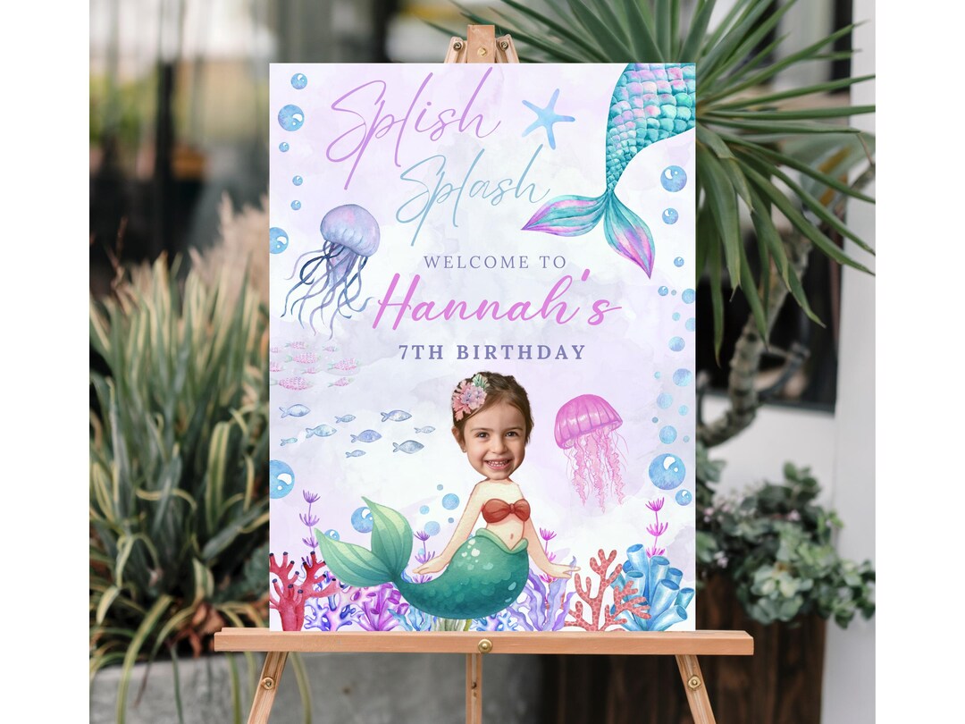 Custom Mermaid Birthday Welcome Sign Under the Sea Party Poster Pastel ...