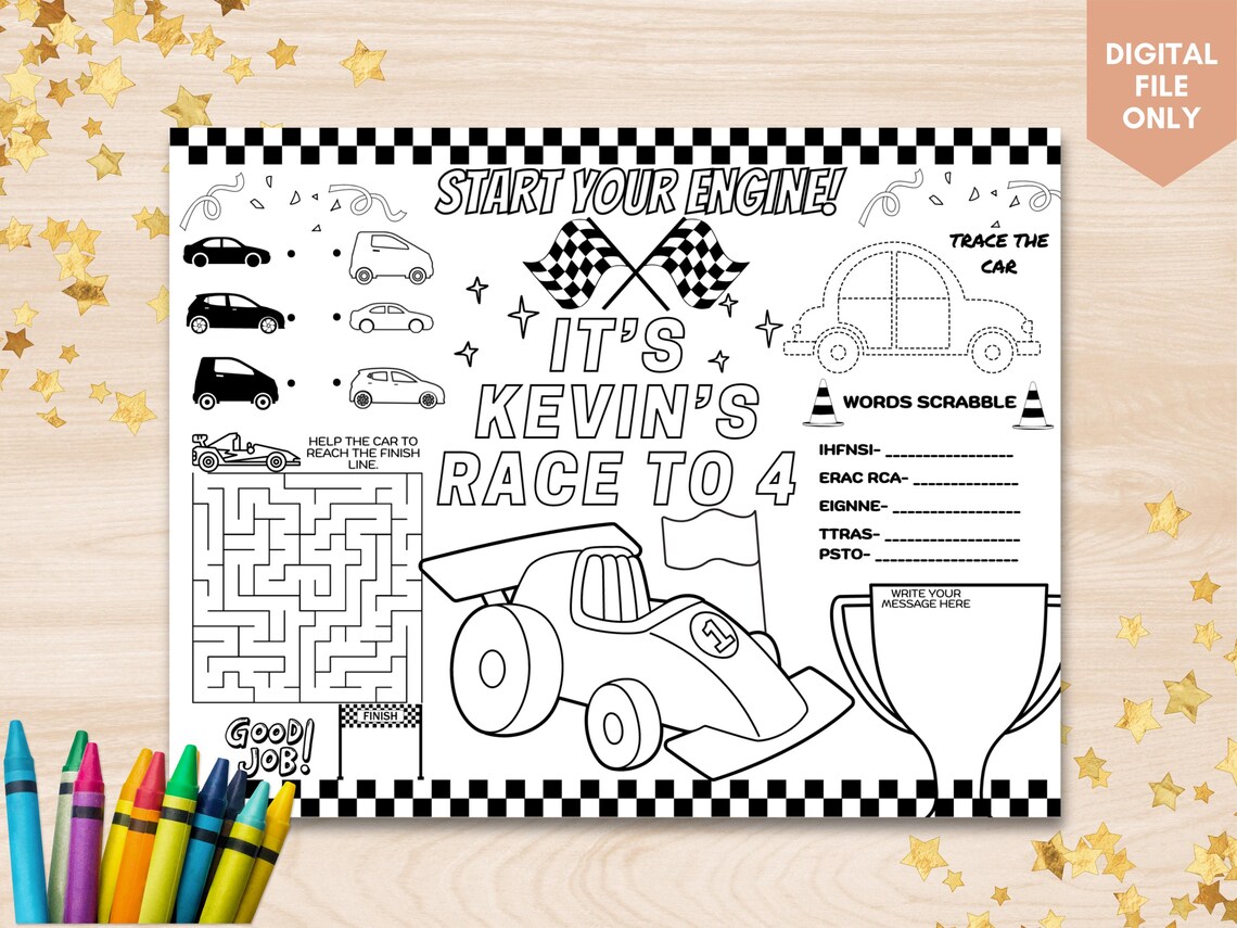 Custom Racing Birthday Coloring Page Printable Car Birthday Coloring ...