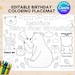 Editable Bear Birthday Coloring Page Printable Beary First Party ...