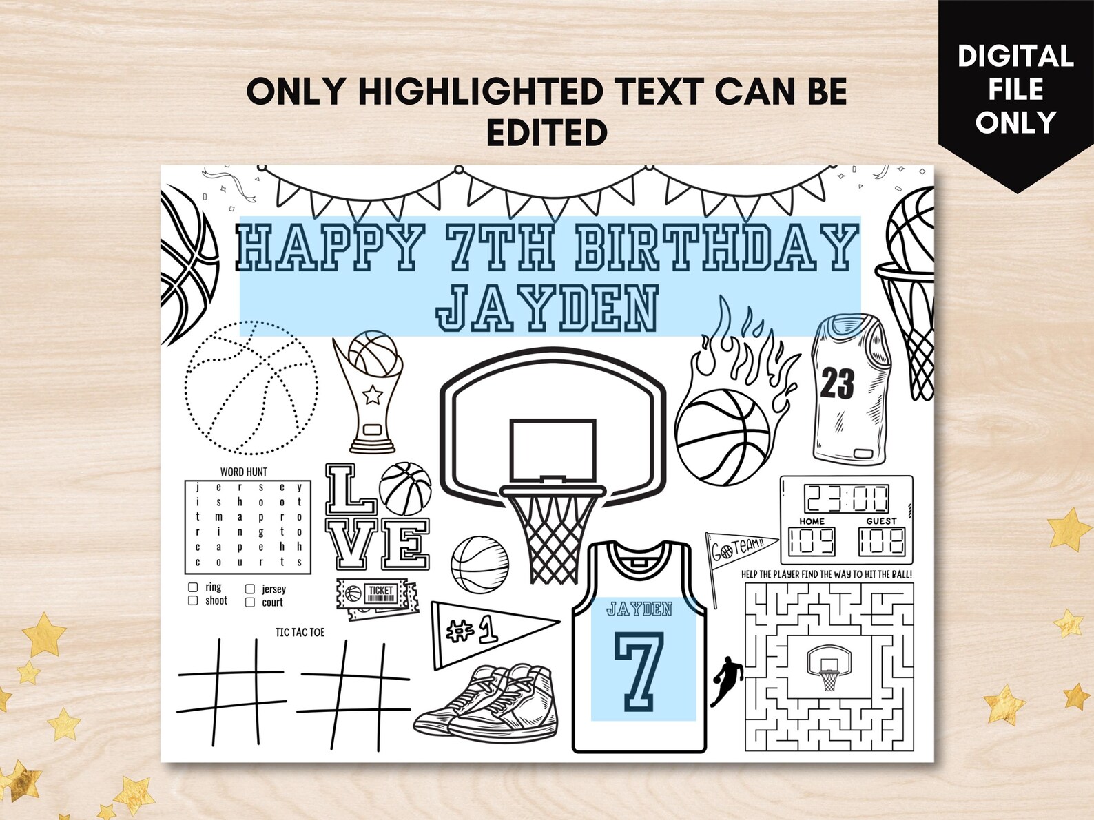 Editable Basketball Coloring Placemat Printable Basketball Activity ...