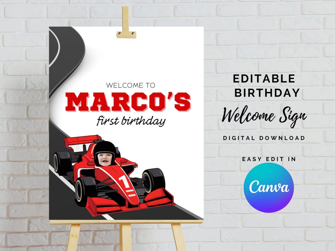 Fast One Welcome Sign Custom Race Car 1st Birthday Poster Racing Car ...