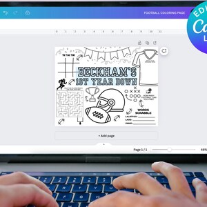 Custom First Year Down Birthday Coloring Page Printable Football ...