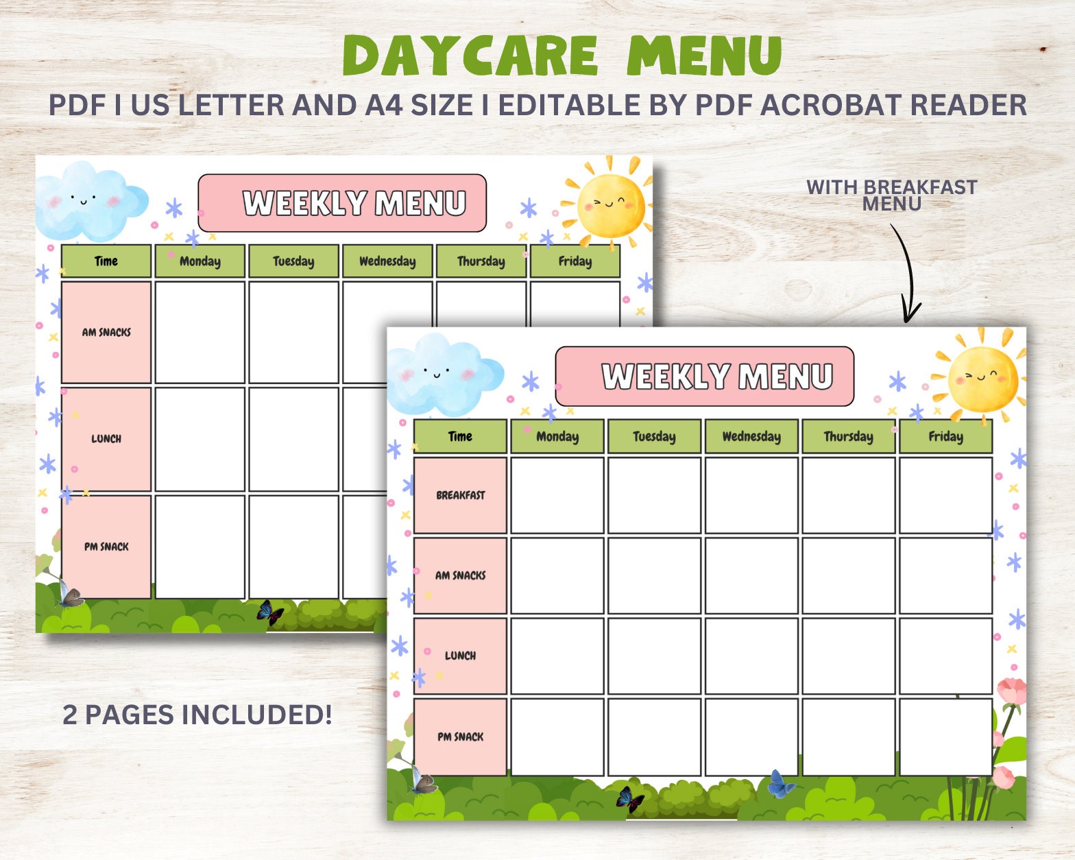 Daycare Menu Template, Daycare Weekly Menu, Daycare Meal Plan, Daycare ...