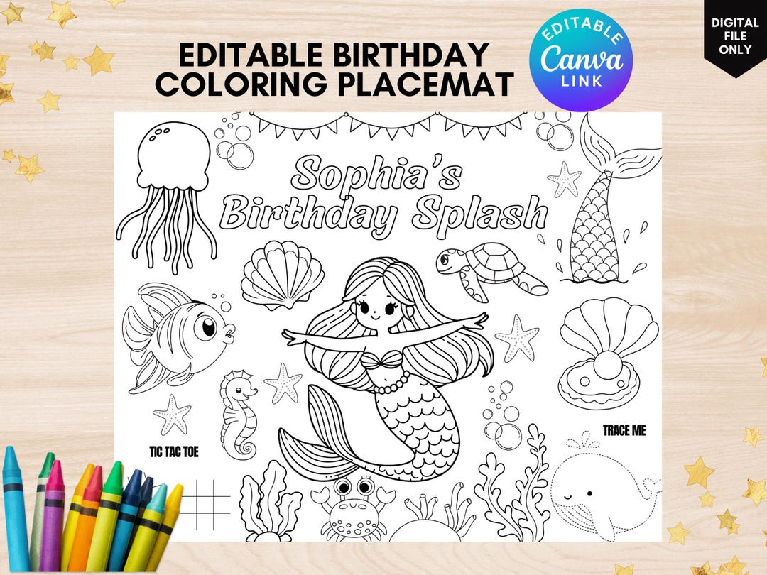 Editable Mermaid Birthday Coloring Page Printable Under the Sea Party ...
