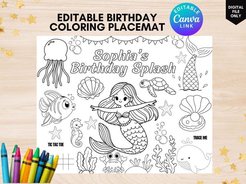 Editable Mermaid Birthday Coloring Page Printable Under the Sea Party ...