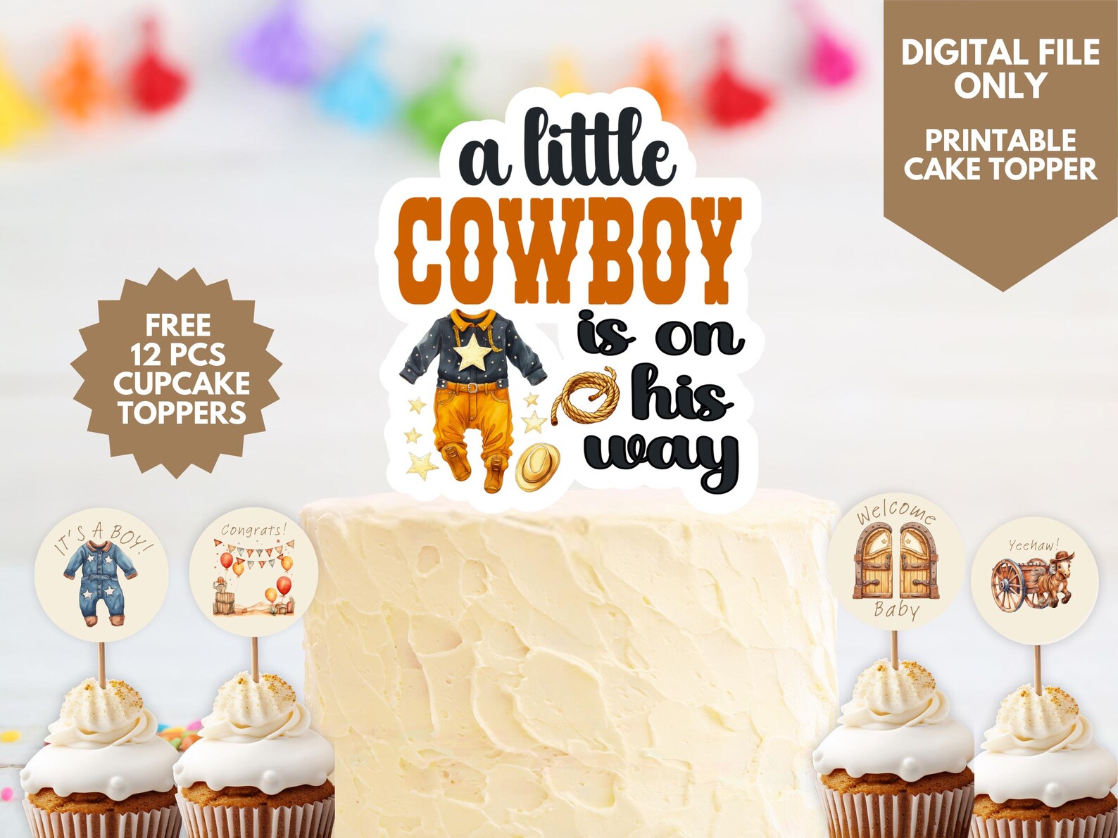Little Cowboy Baby Shower Cake Topper Cowboy on the Way Baby Shower Boy ...