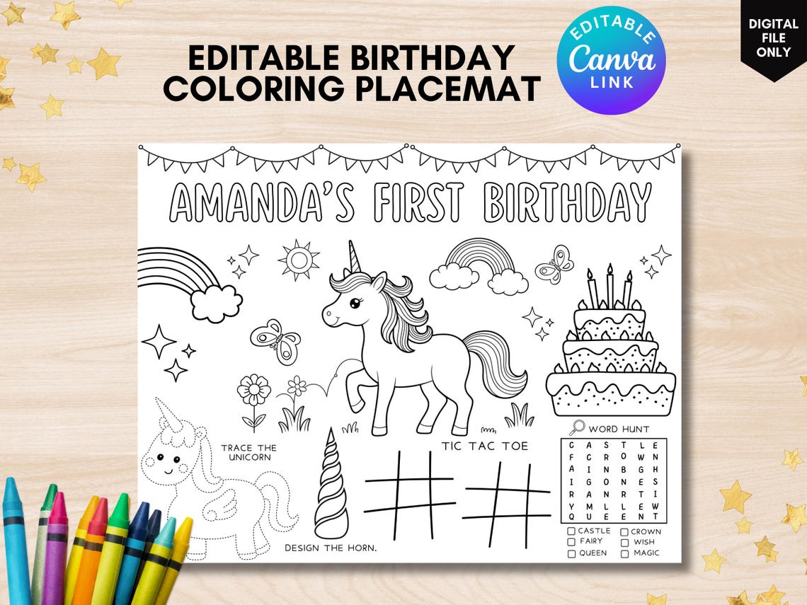 Unicorn Birthday Coloring Page Printable Unicorn Party Activity ...