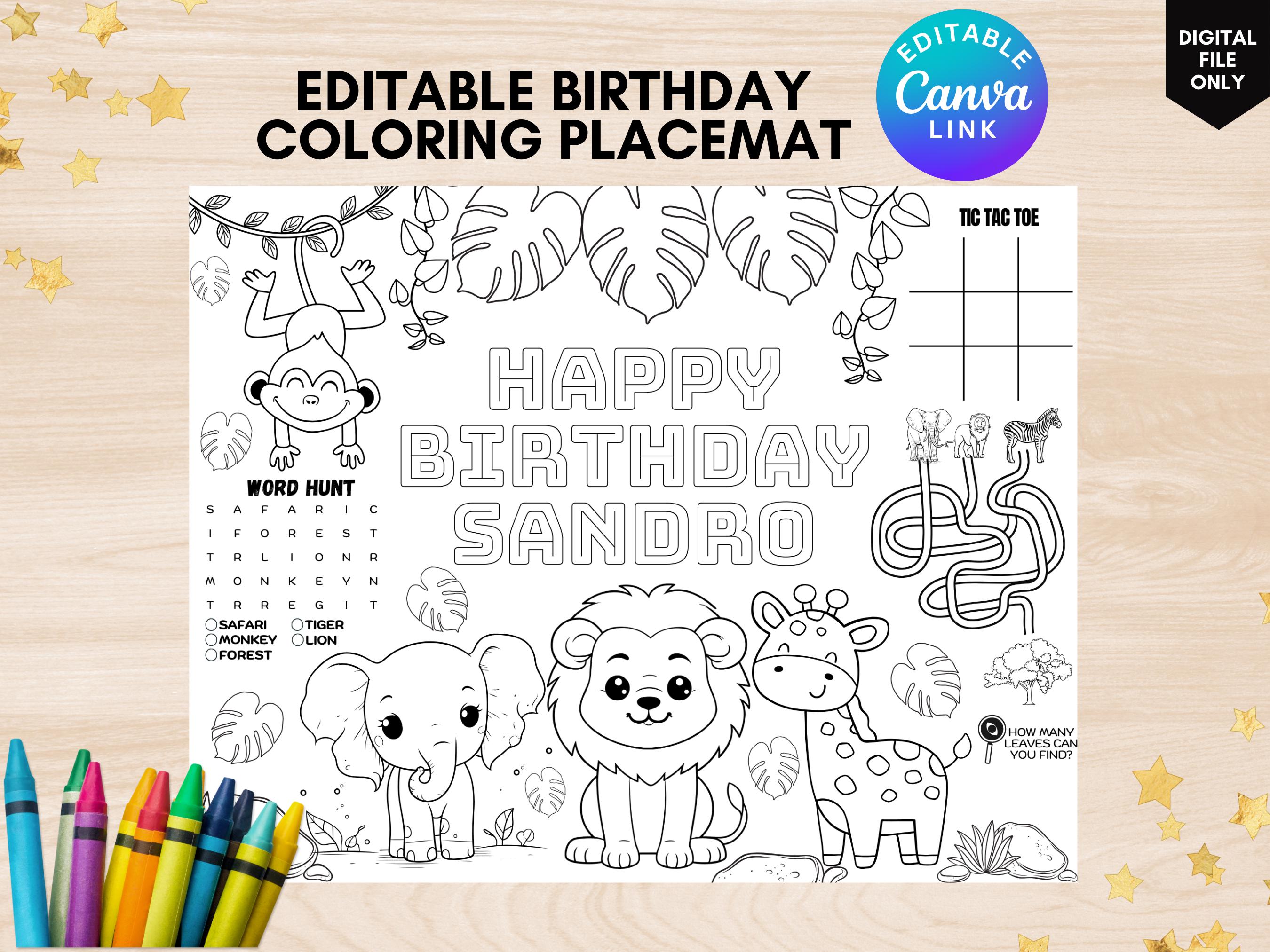 Editable Safari Birthday Coloring Page Printable Jungle Safari Coloring ...