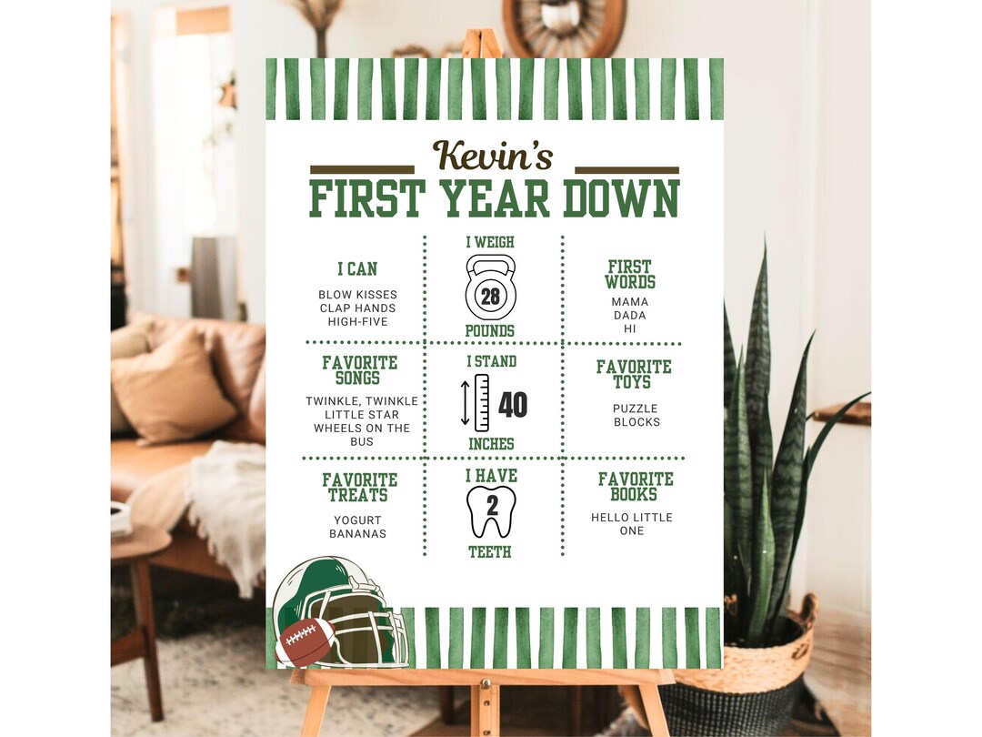 First Year Down Birthday Milestone Board Editable Football Birthday ...
