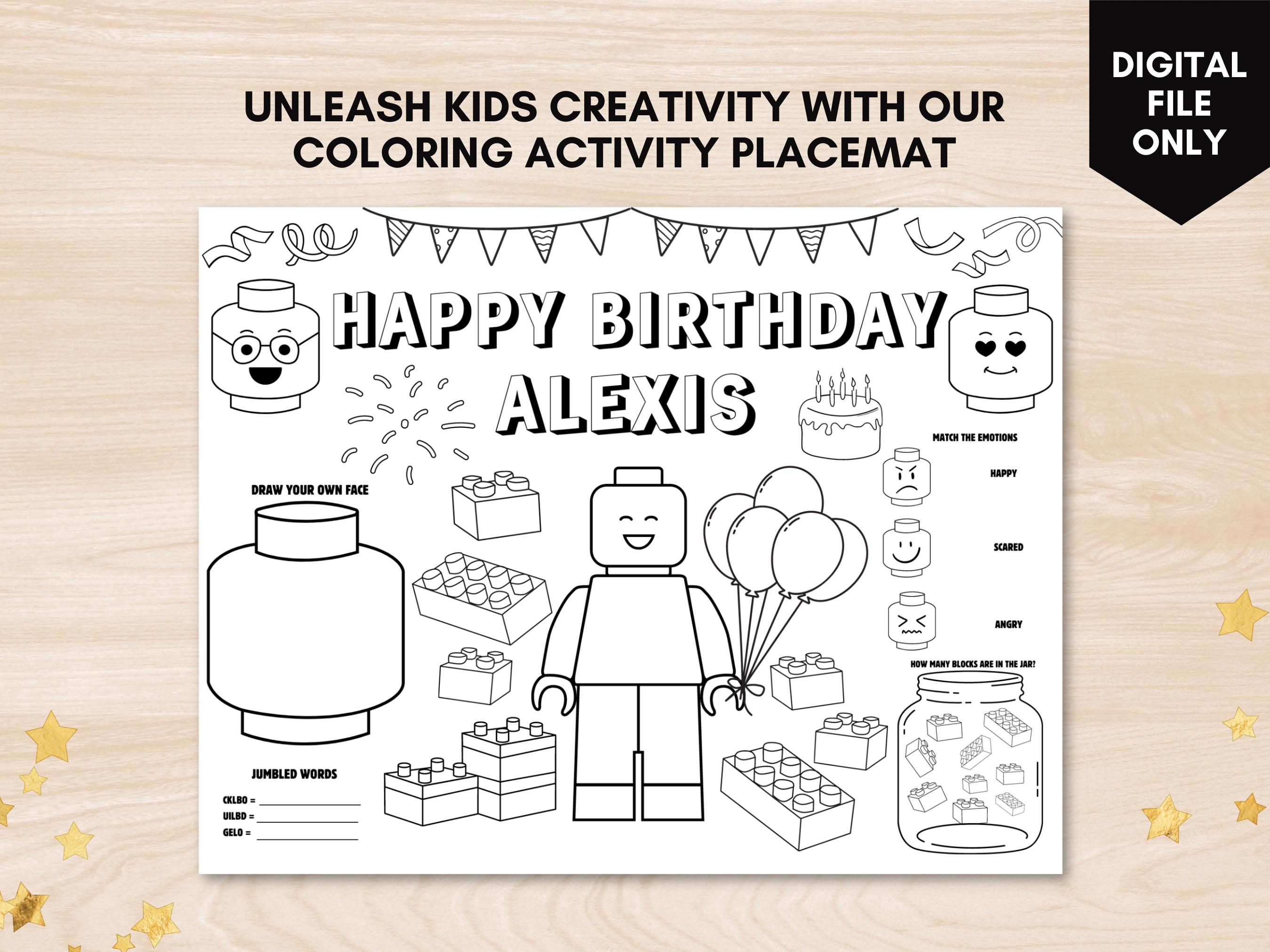 Editable Bricks Birthday Coloring Page Printable Building Blocks Party ...