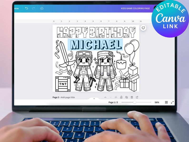 Editable Crafter Birthday Coloring Page Printable Craft Gaming Party ...