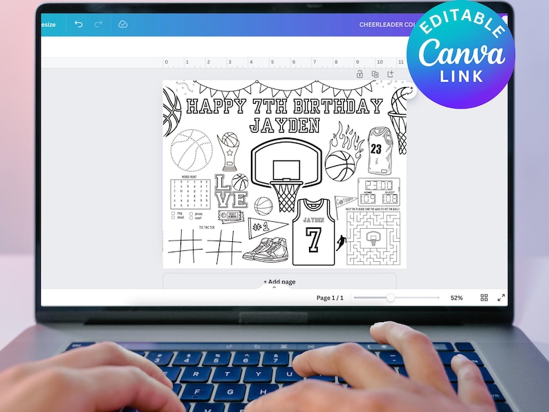 Editable Basketball Coloring Placemat Printable Basketball Activity ...