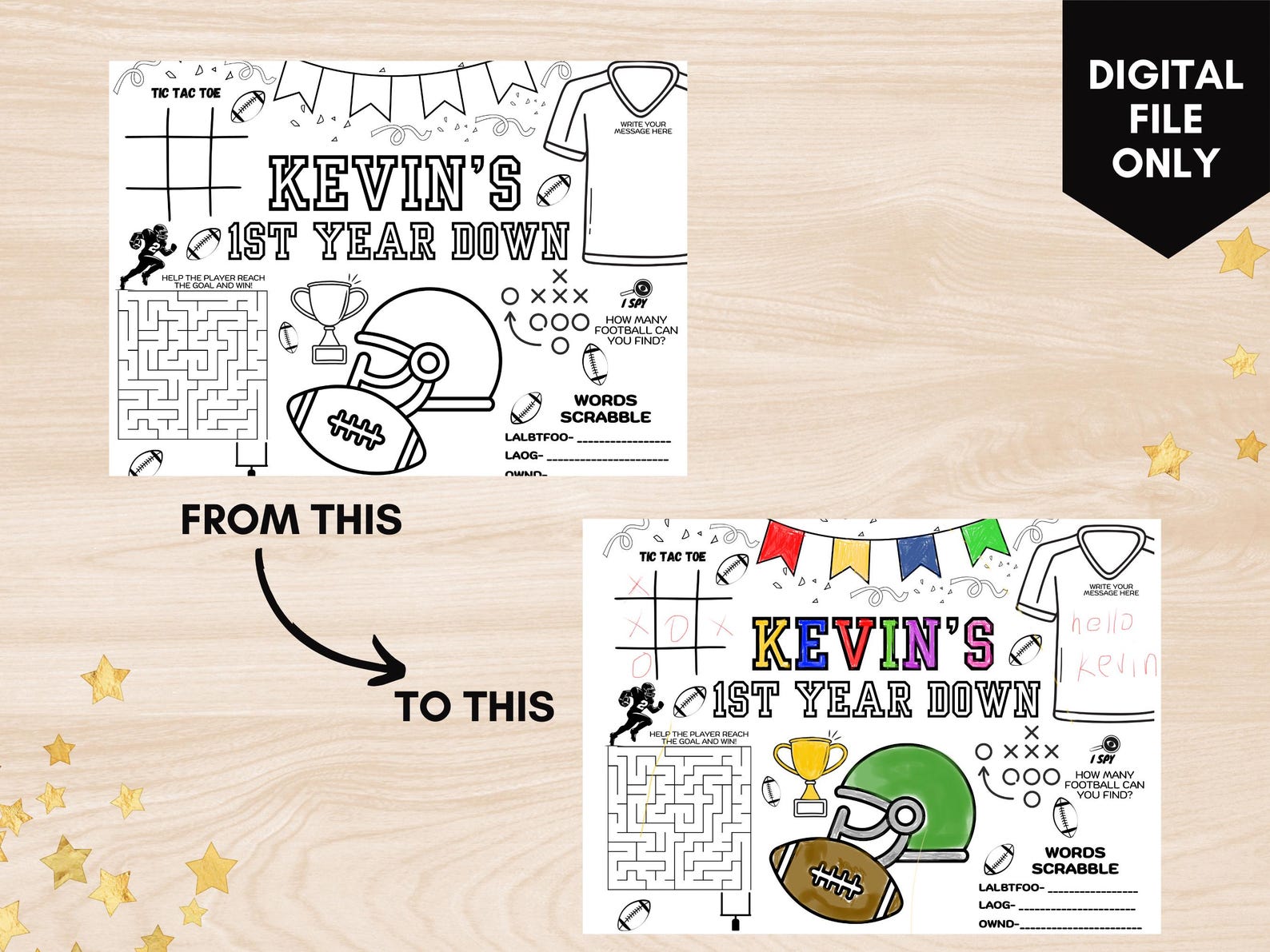 Custom First Year Down Birthday Coloring Page Printable Football ...