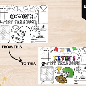 Custom First Year Down Birthday Coloring Page Printable Football ...