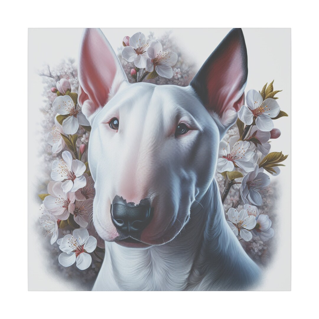 Pull Terrier, White, With Flowers in the Background, Dog Portrait, Four ...