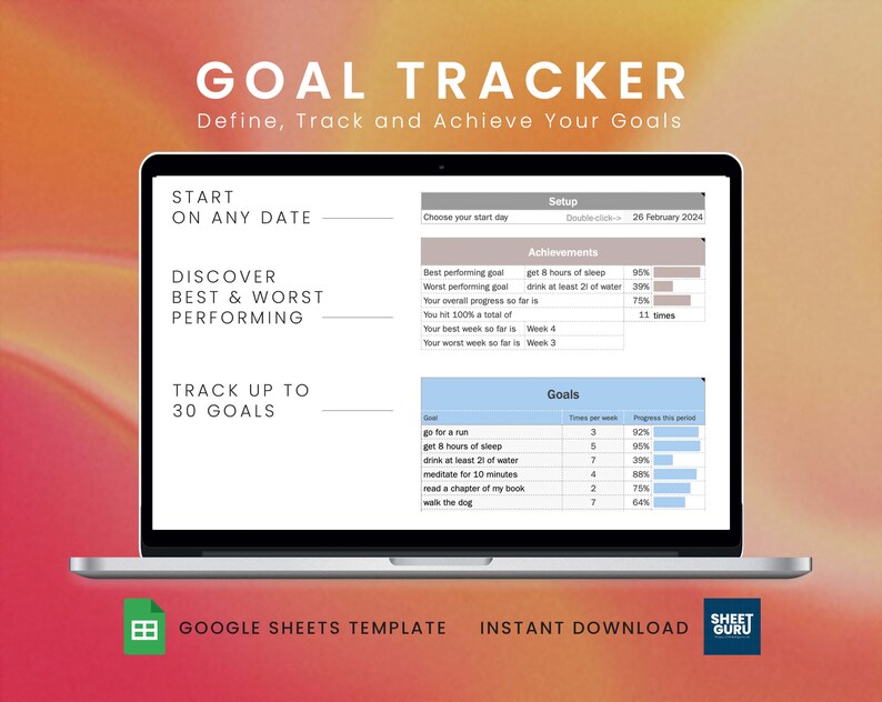 Goal Tracker Google Sheets Template - Etsy