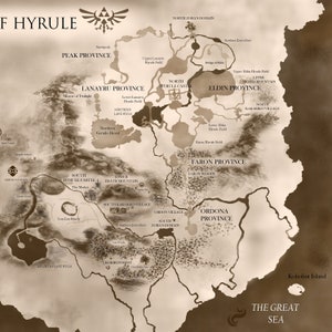 Kingdom of Hyrule Map Poster, Detailed Legend of Zelda Game Map ...