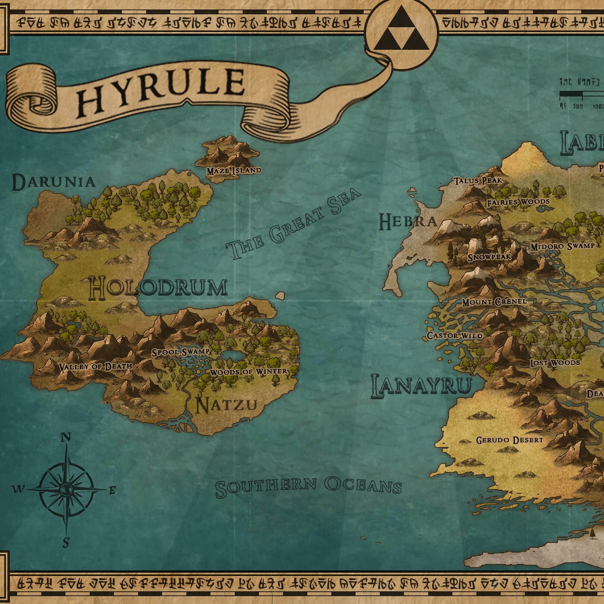 Legend of Zelda Hyrule Map Poster: Vintage Gamer Art Print - Etsy