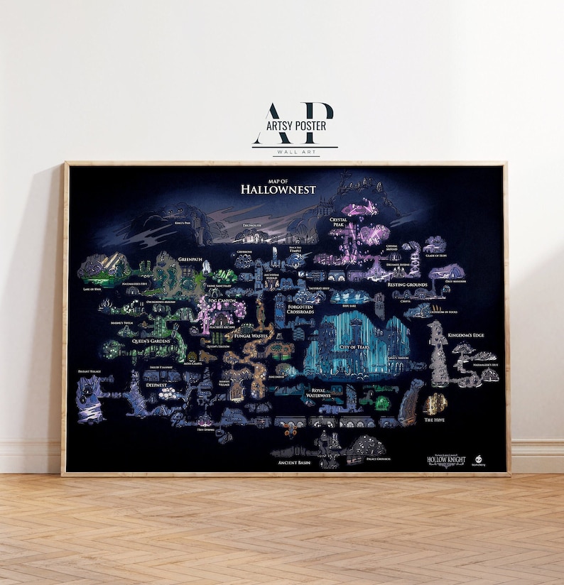 Póster del mapa de Hollow Knight: Arte del videojuego Hallownest - Etsy ...