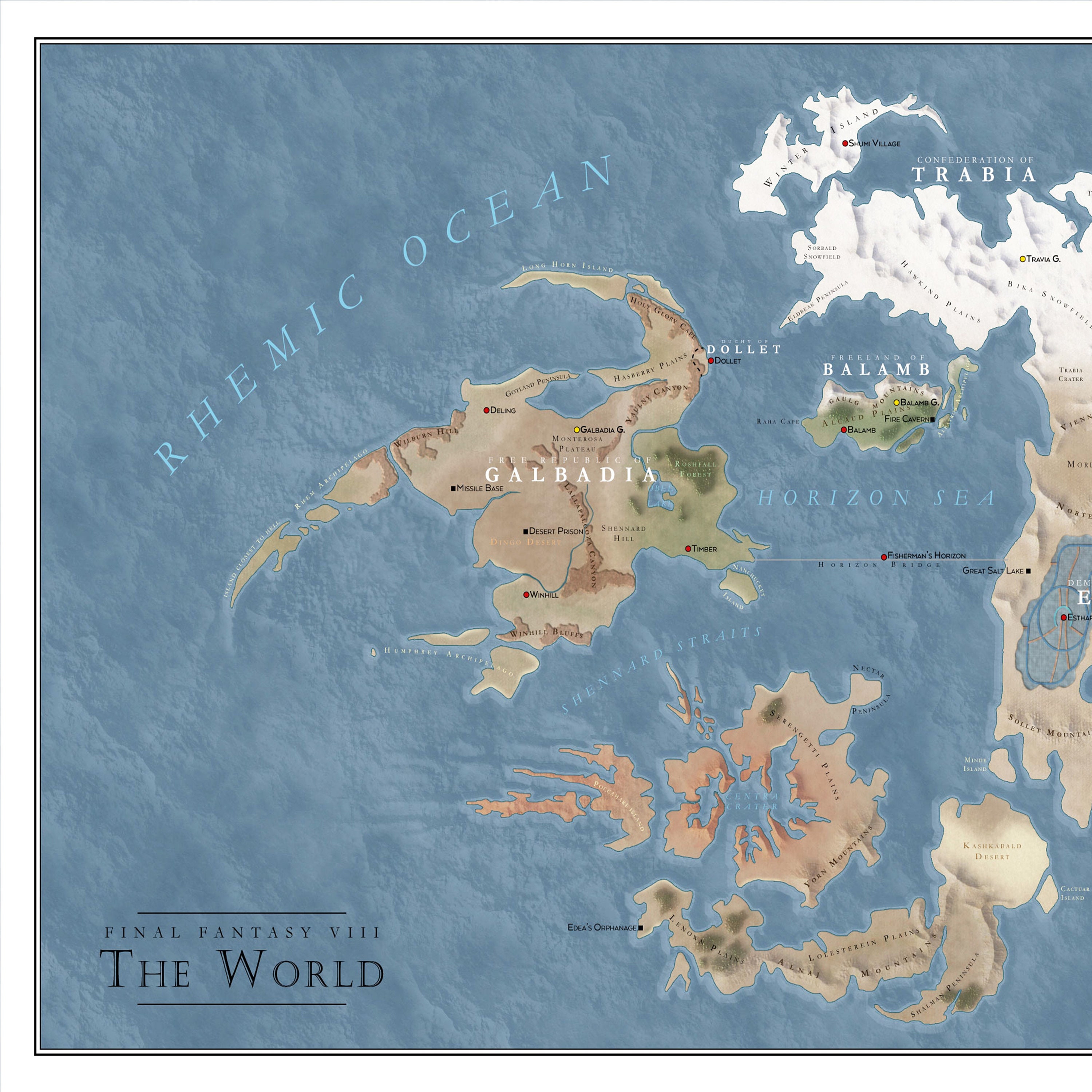 Final Fantasy World Map Poster, Vintage Style Art Print for Gamers ...