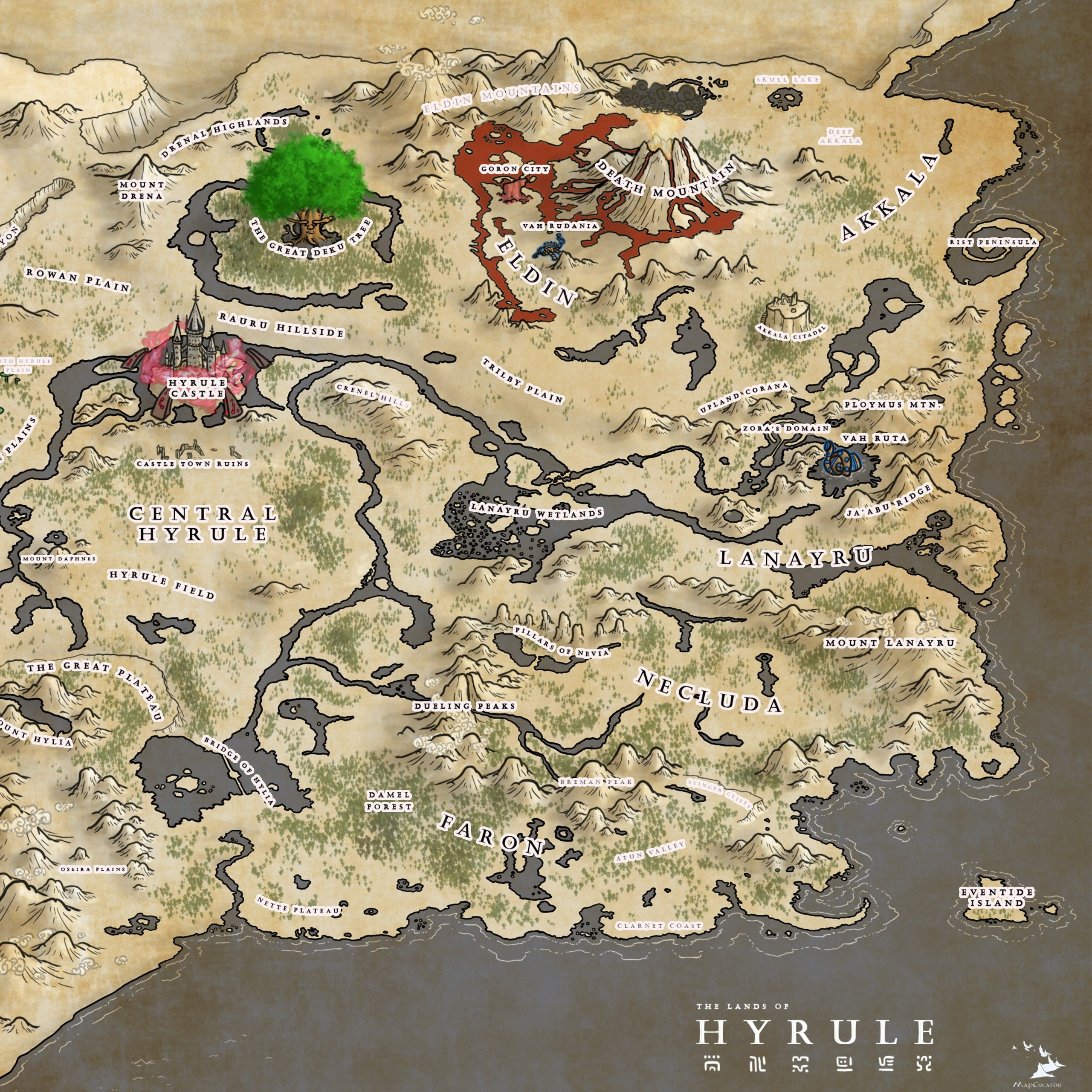 Legend of Zelda Hyrule Map Poster, Vintage Style Art Print for Gamers ...