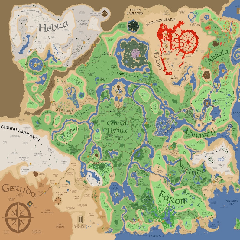 Hyrule Map Poster: Legend of Zelda Gaming Room Wall Art - Etsy