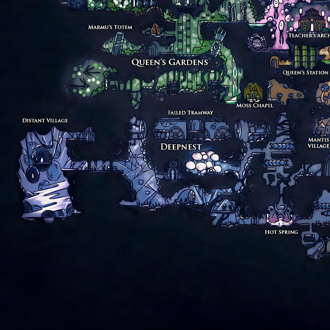 Hollow Knight Map Poster, Map of Hallownest, Video Game Art, Gaming ...