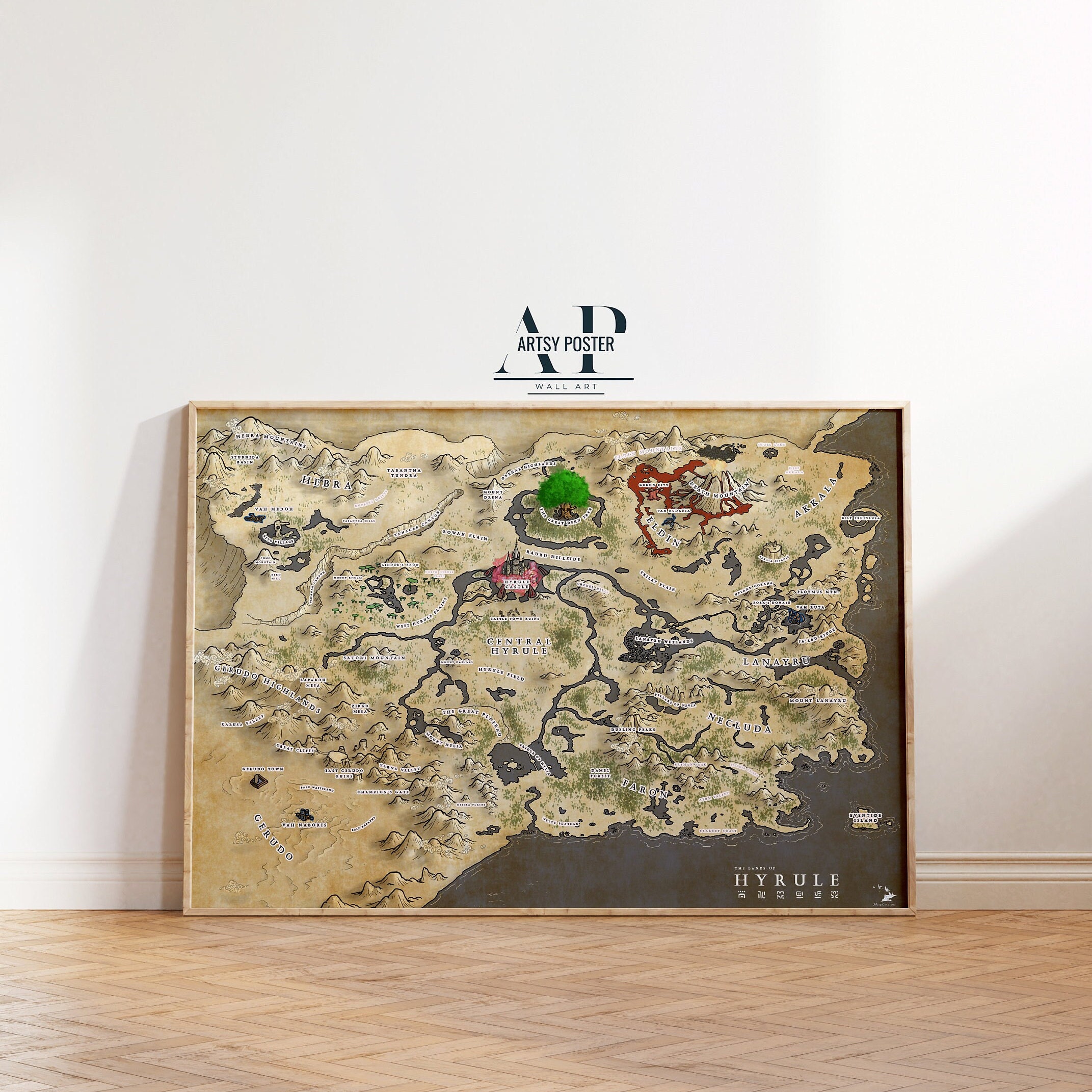 Legend of Zelda Hyrule Map Poster, Vintage Style Art Print for Gamers ...
