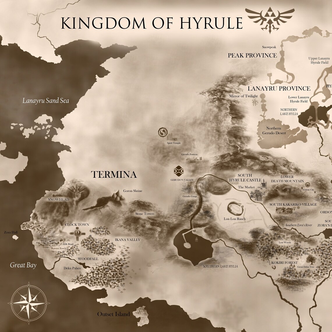 Kingdom of Hyrule Map Poster, Detailed Legend of Zelda Game Map ...