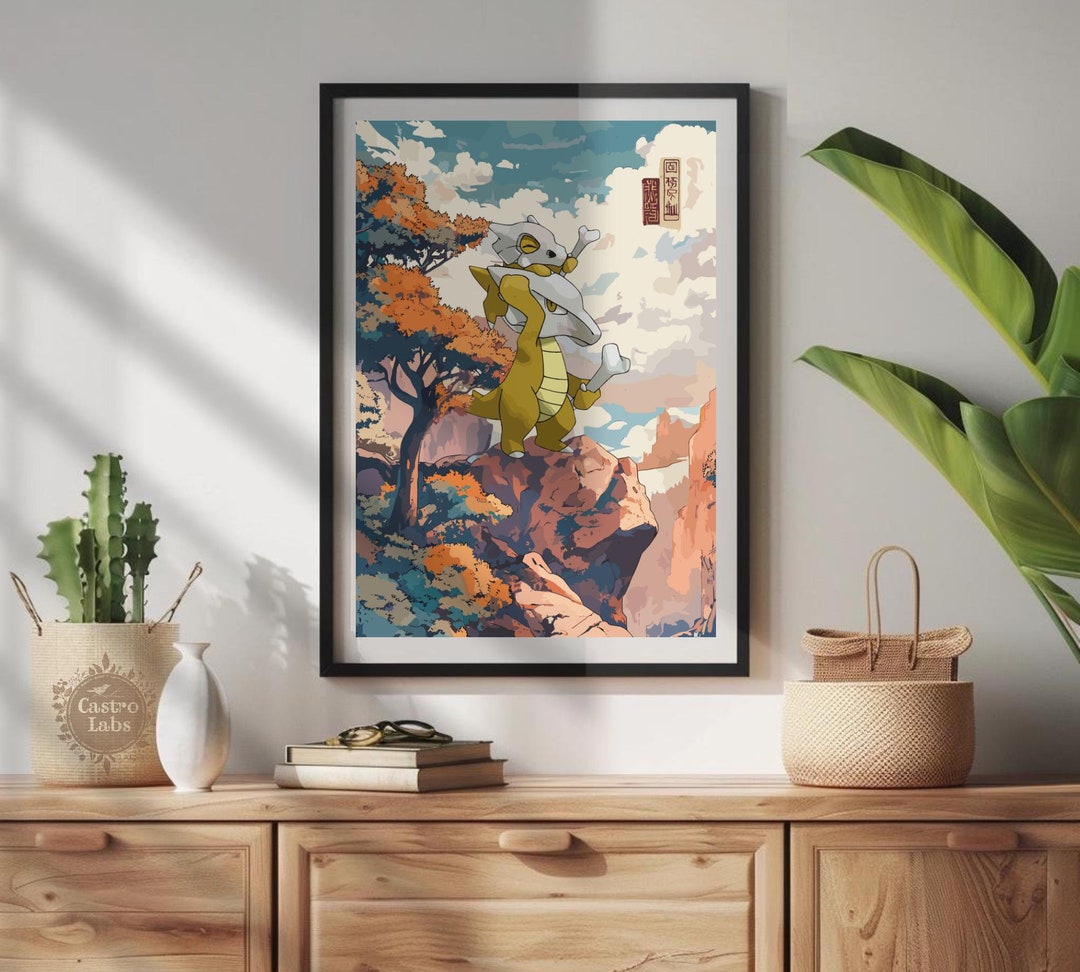 Marowak and Cubone Poster: Japanese Style Legendary Pokemon Inspired ...