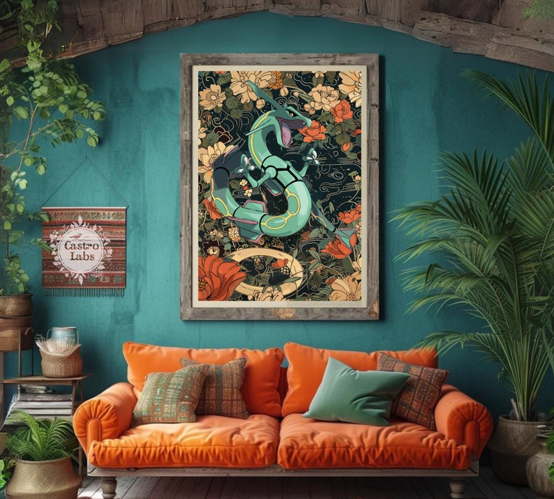 Rayquaza Poster: Japanese Style Pokemon Inspired Anime Artwork ...