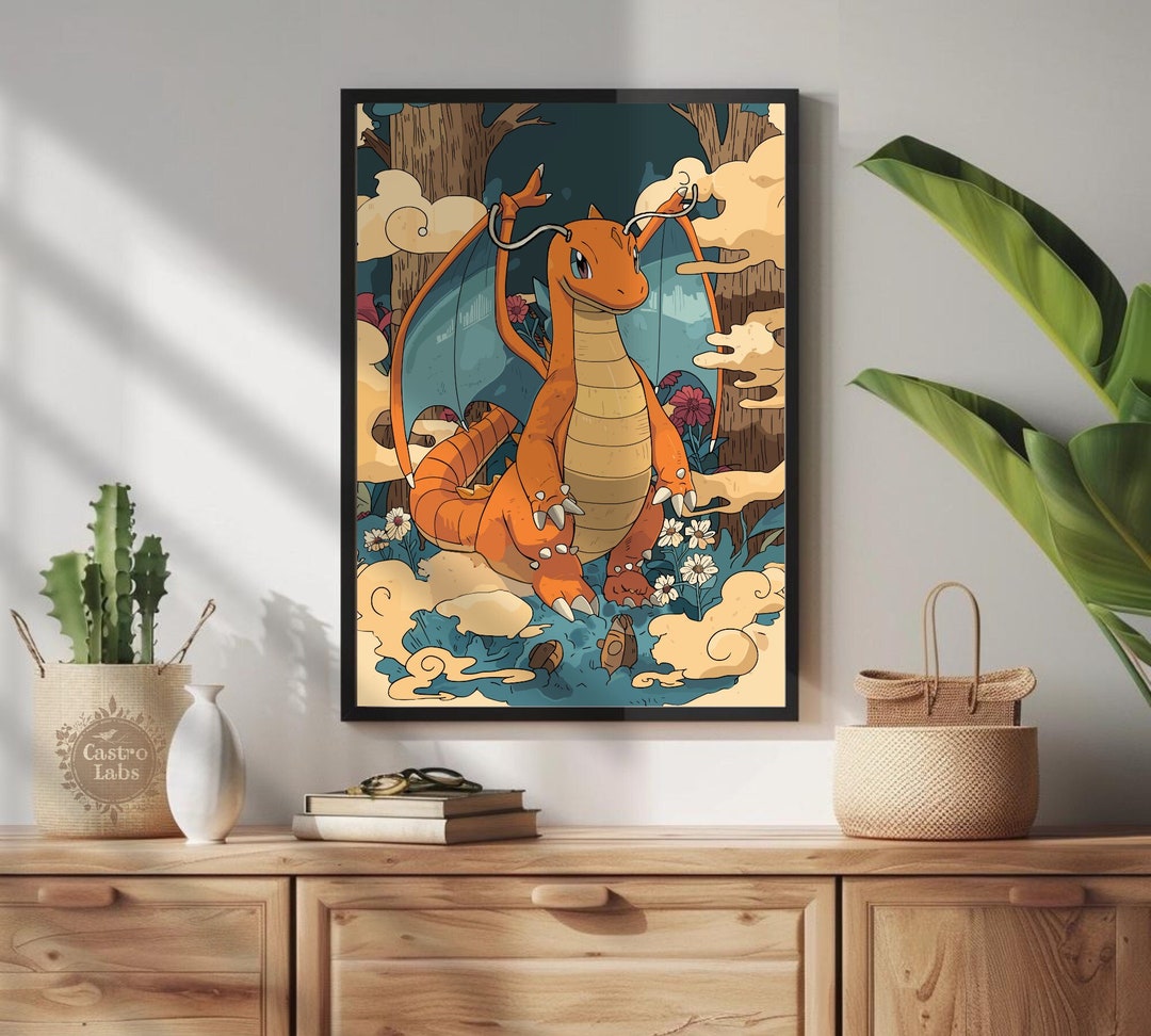 Dragonite Poster: Japanese Tapestry Style Pokemon Anime Poster ...